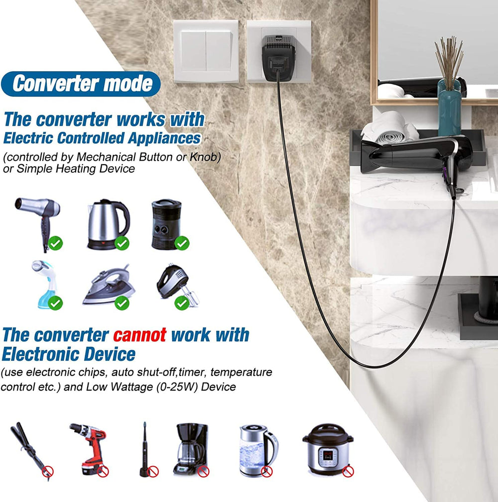 220V to 110V Voltage Converter Adapter – Universal Socket 3-Pin Step ...