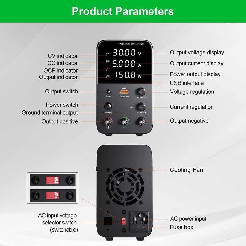 3005 Programmable DC Power Supply 30V 5A Digital Display