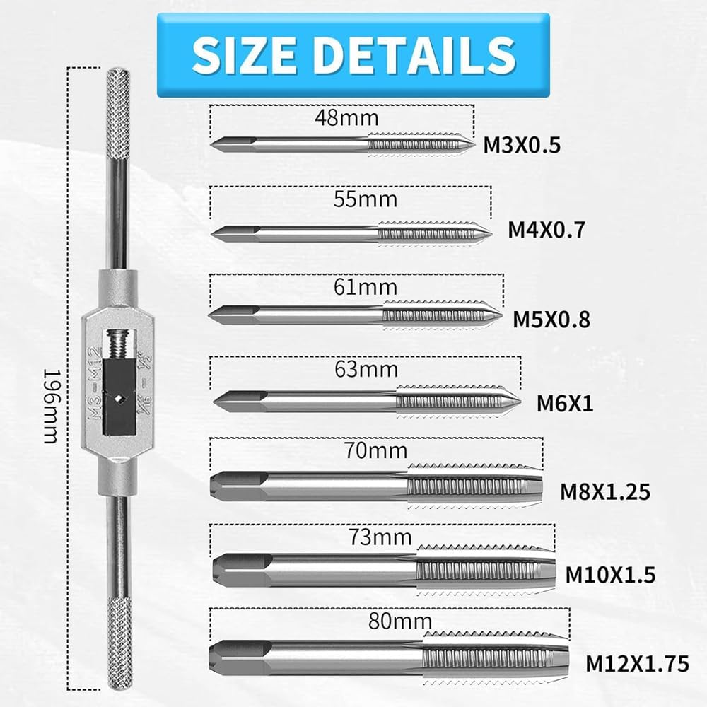 8Pcs M3-M12 Tap and Die Set – Metric Threading Tool Kit for Metalworking