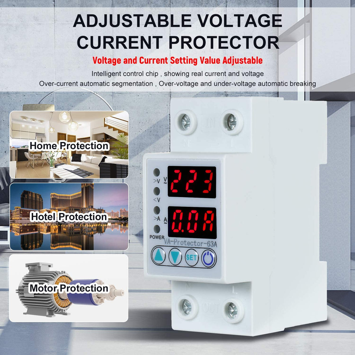 220V 63A Single Phase Automatic Over Under Voltage Output Overload Pro