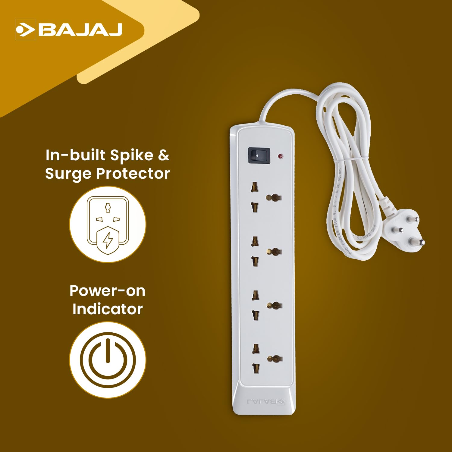 Bajaj Spike & Surge Guard Extension Board | 3‑4 Socket Surge Protector