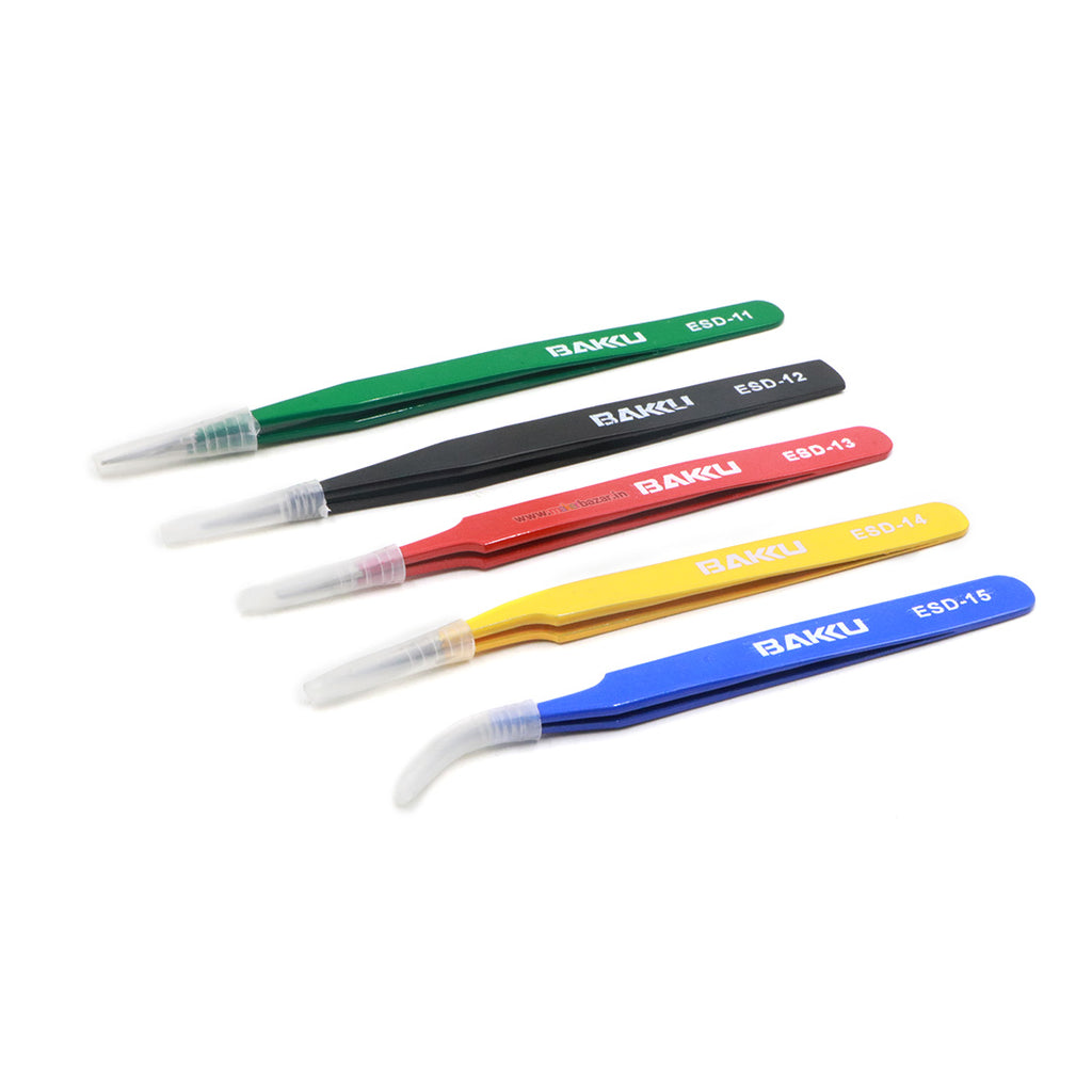 5pcs Colorful ESD Straight and Curved Tips Tweezers Set