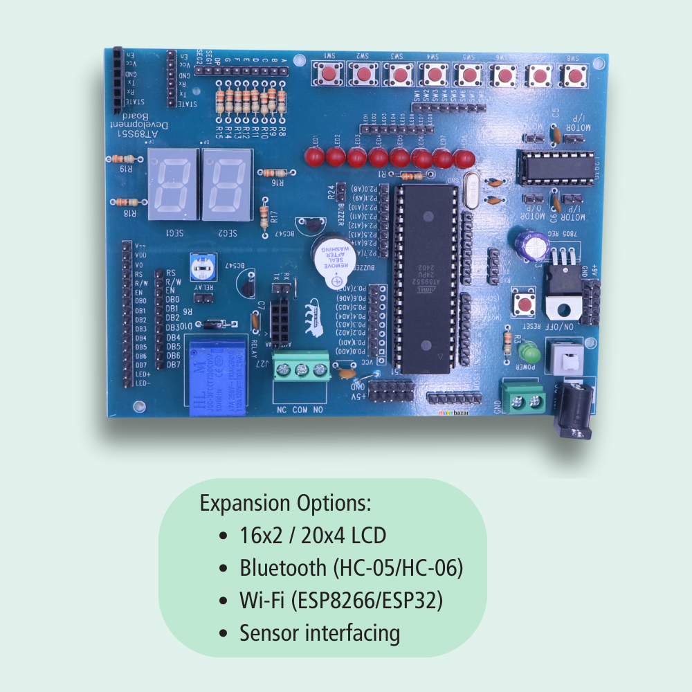 8051 Development Board | AT89S52 Microcontroller Training & Learning Kit
