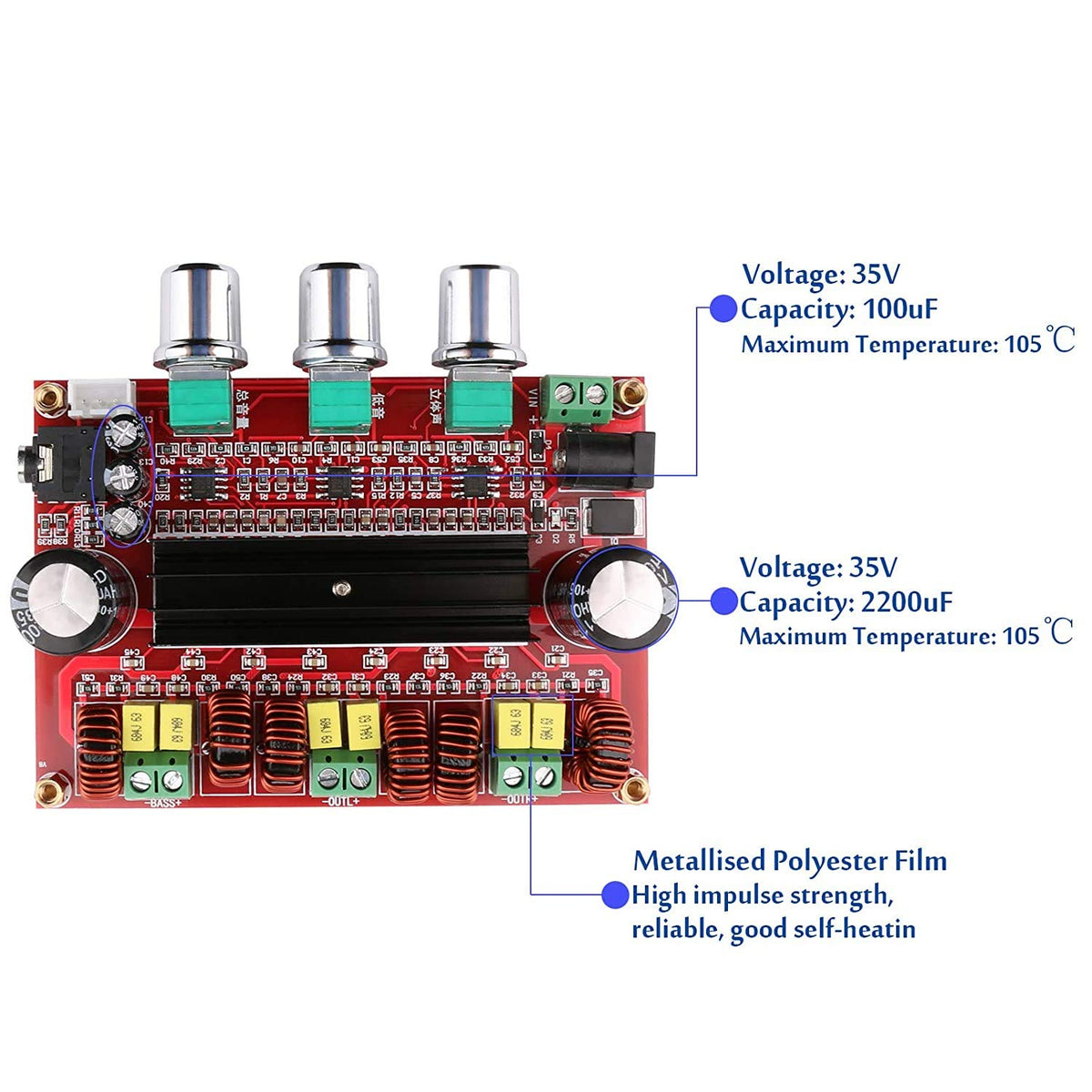 DC12-24V TPA3116D2 Amplifier Board 50WX2+100W 2.1 Channel Digital Powe