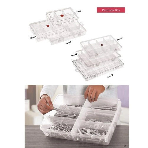 Clear Plastic Box Component Organizer with Fixed Partitions