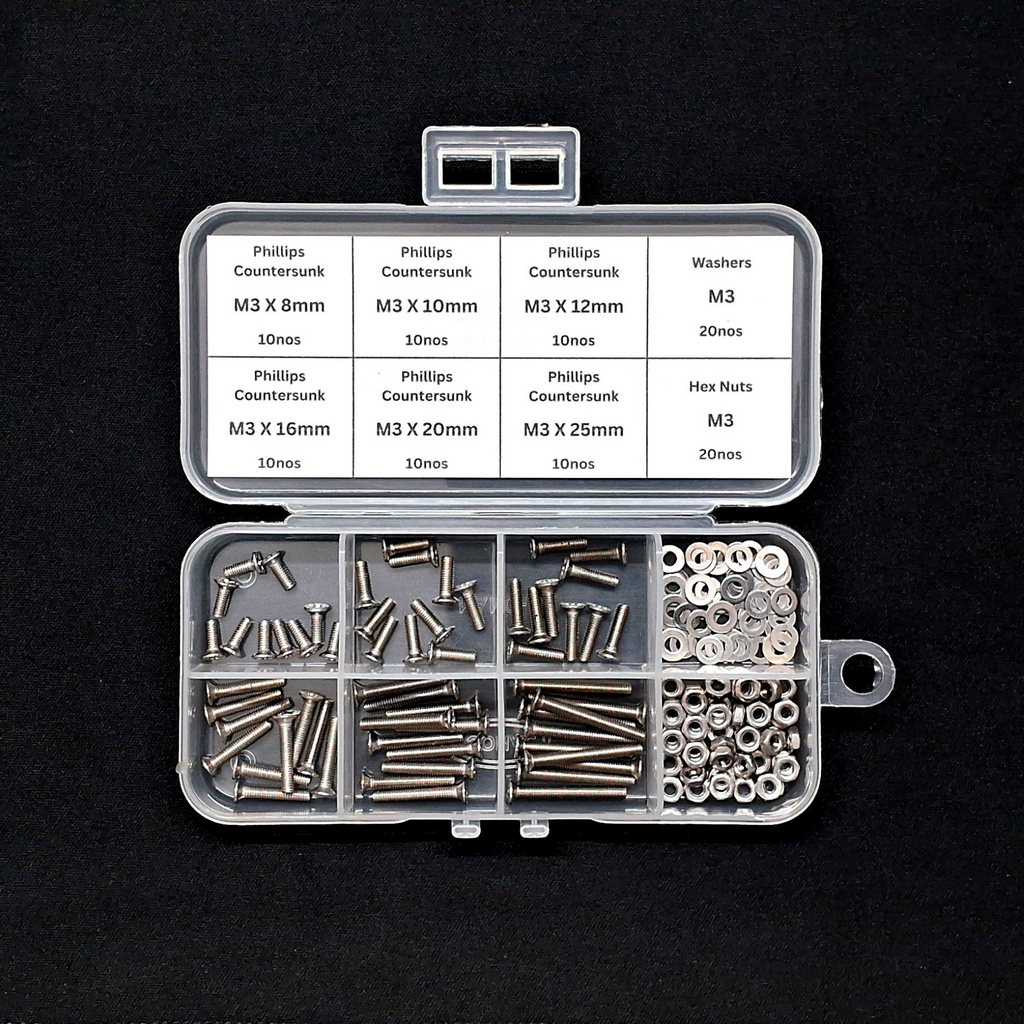 100pcs M3 Assorted Nut-Bolt-Washer Screw Pack Kits (SS304)