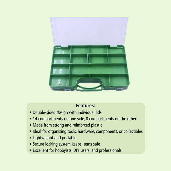 Double-Sided Plastic Tool Box with 22 Storage Compartments