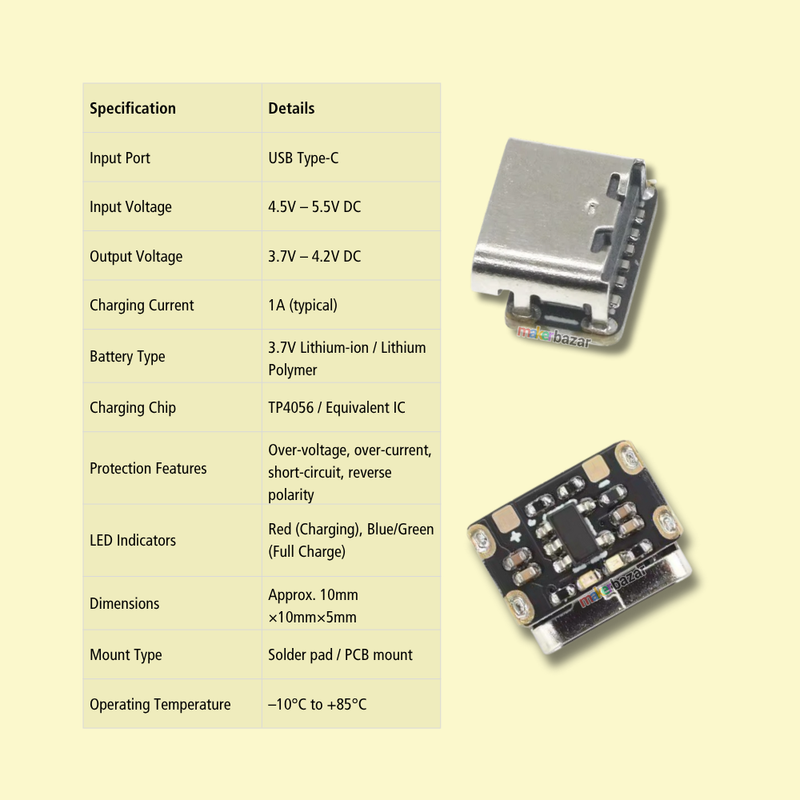 USB Type-C Lithium Battery Charging Board Module 5V 1A with Protection
