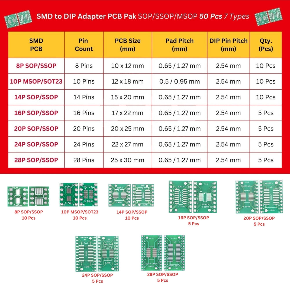 SMD to DIP Adapter PCB | SOP SSOP TSSOP TSOP Breakout Board – Multiple ...
