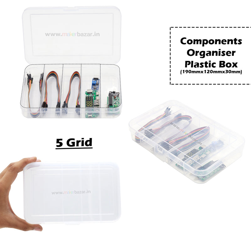 Clear Plastic Box Component Organizer with Fixed Partitions