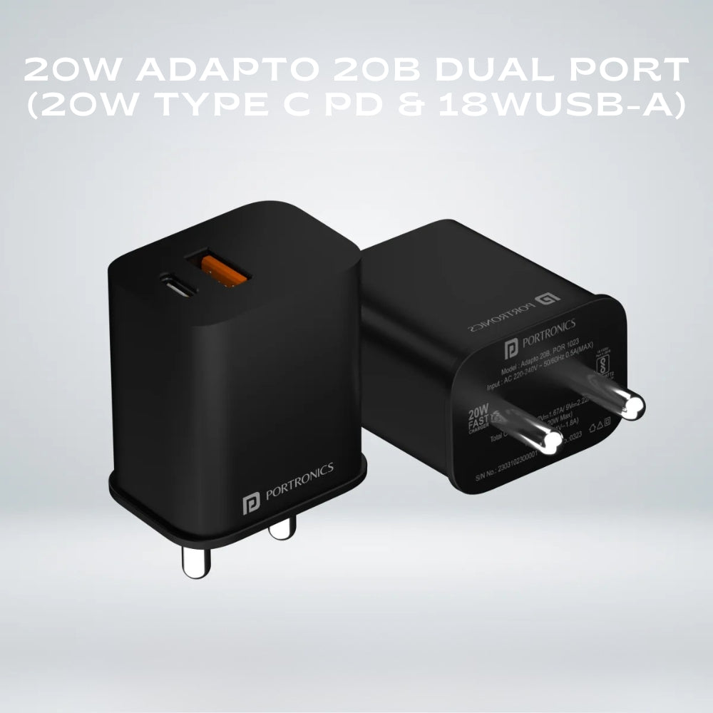 Portronics USB Chargers – Dual USB, Type-C, and Travel Adaptors