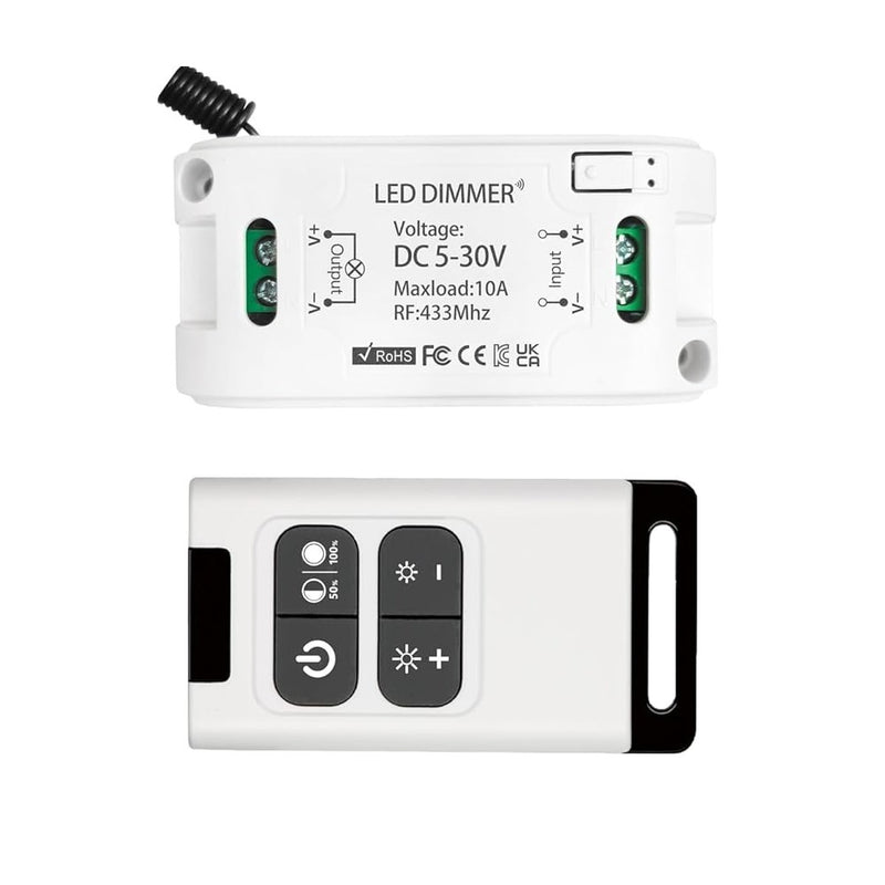 Buy RF Wireless Dimmer Controller for LED Strip – DC 5V/12V/24V, 10A with Dual Remote