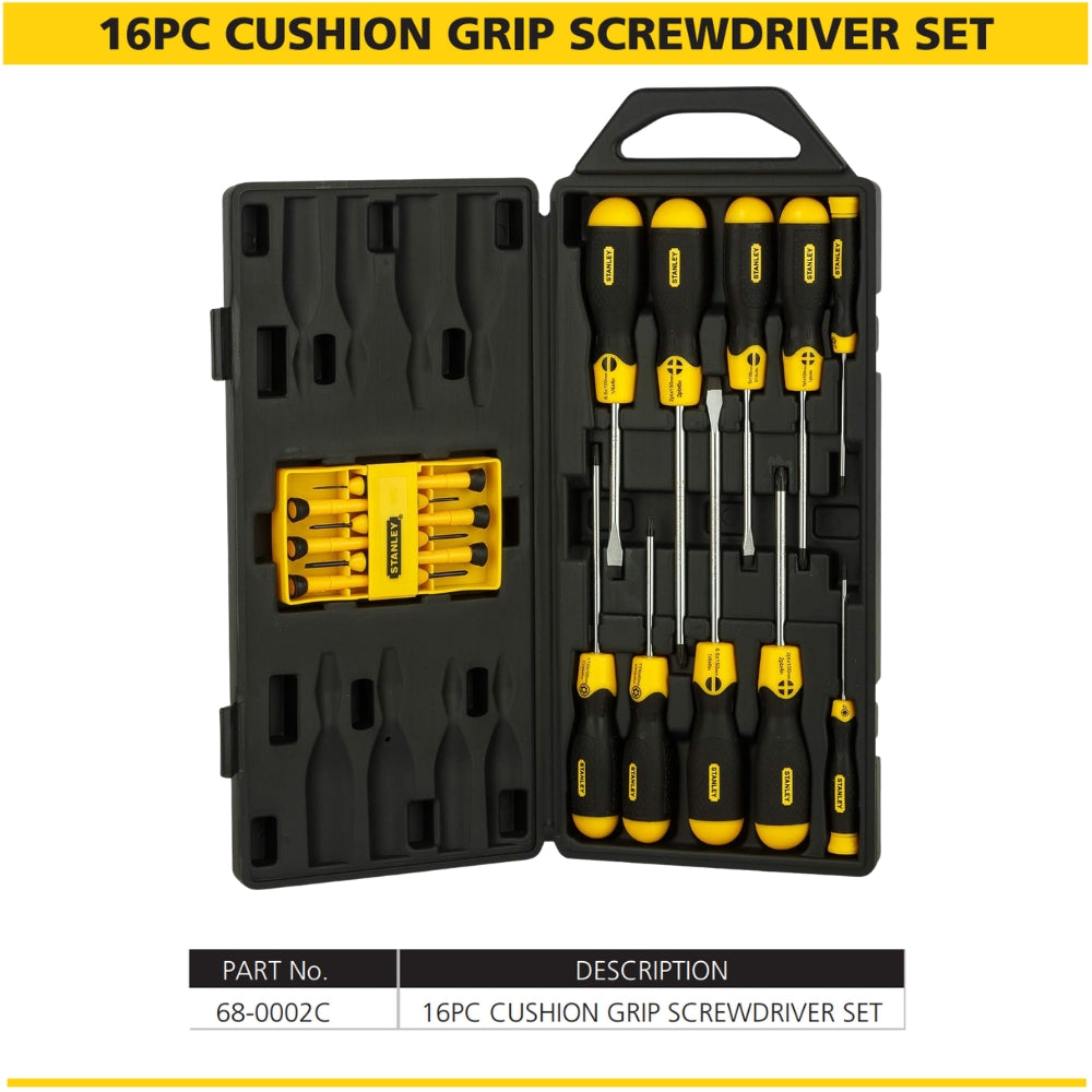 STANLEY 68-0002C 16Pcs Screwdriver Set with Cushion Grip – Chrome ...