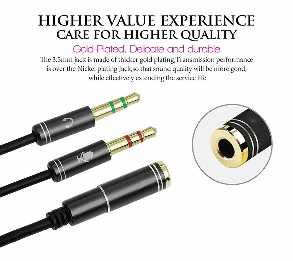 3.5mm Aux Stereo Female To Dual Male Audio+MIC Y-Splitter Cable