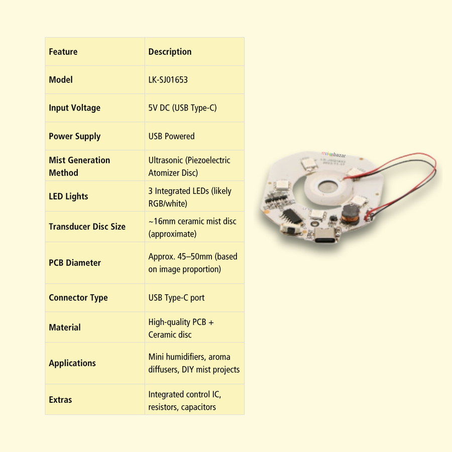 Buy DIY Ultrasonic Fogger Atomizer PCB with USB Type-C and LED Lights