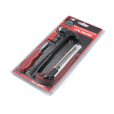 4pcs Helper Tool Set with Mini Plastic Hammer, 4 bits, Screw Driver