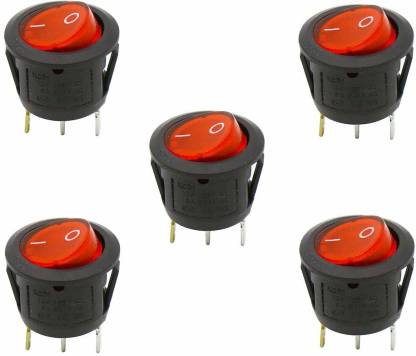 10A 250V AC SPDT ON-OFF 3 Leg Round Rocker Switch with Red Light