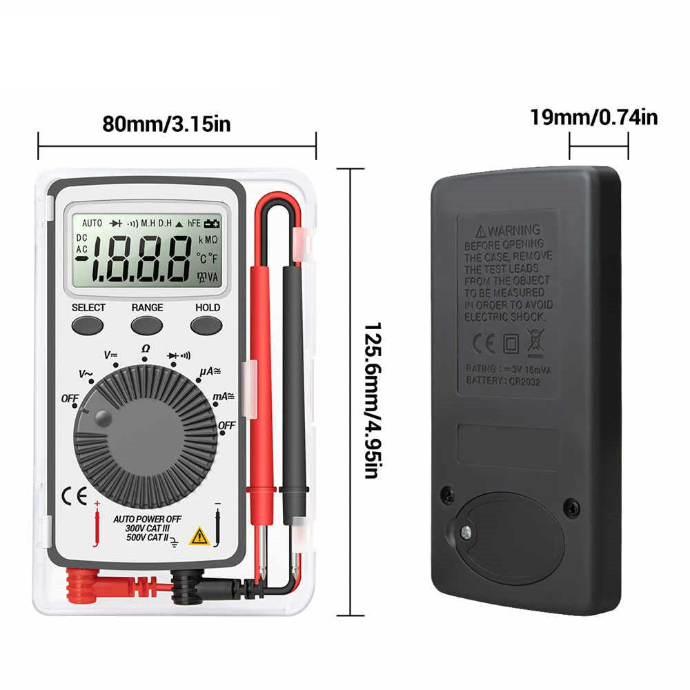 Multimeter: Mini Digital Pocket Meter Tester (White) with Plastic Case