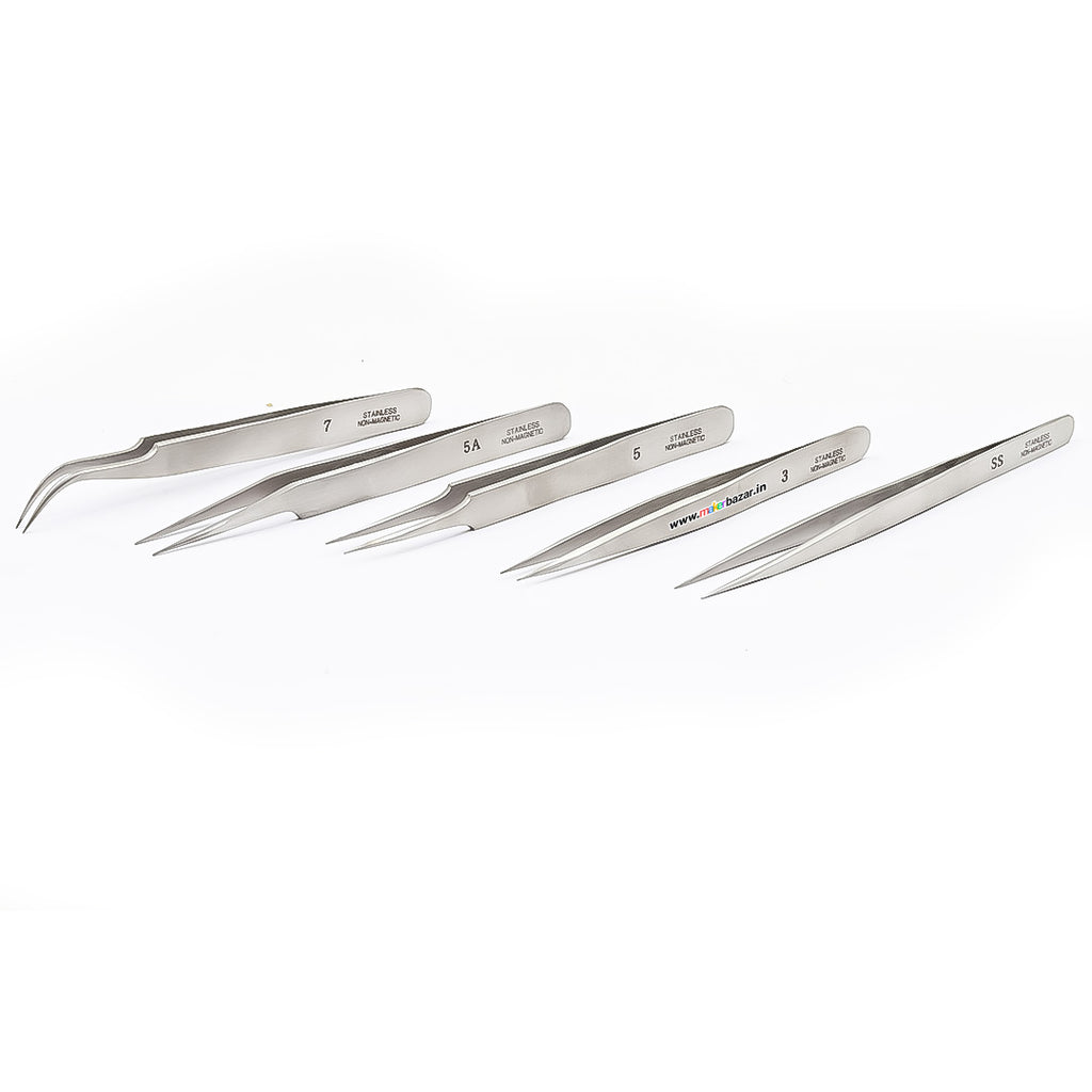 Generic: [Type 3] 5pc Stainless Steel Tweezer Set (3,5,A,7,SS)