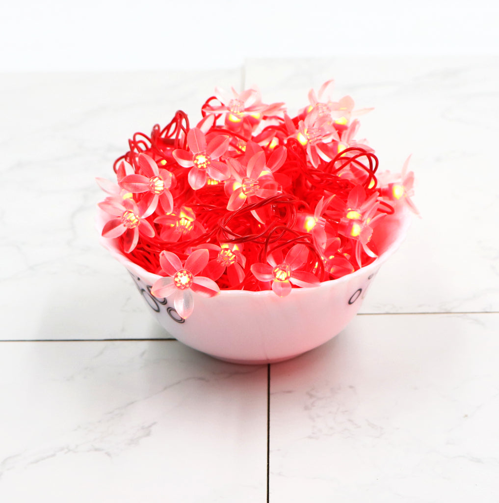 Small Red Silicon Flower 42 LED String Fairy Lights
