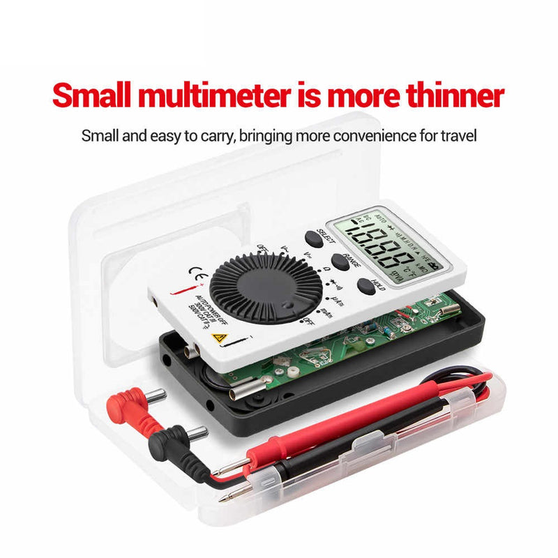 Multimeter: Mini Digital Pocket Meter Tester (White) with Plastic Case