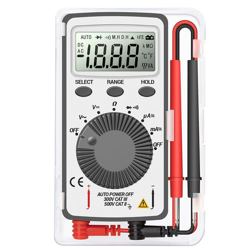 Multimeter: Mini Digital Pocket Meter Tester (White) with Plastic Case