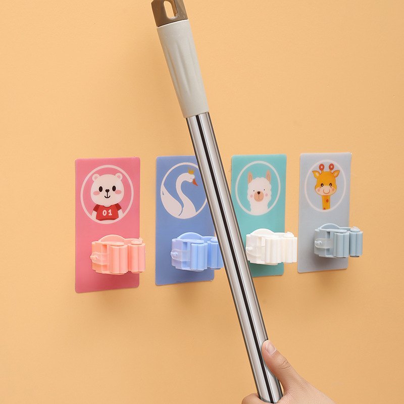 Mop and Broom Holder With Sticky Cartoon Sticker