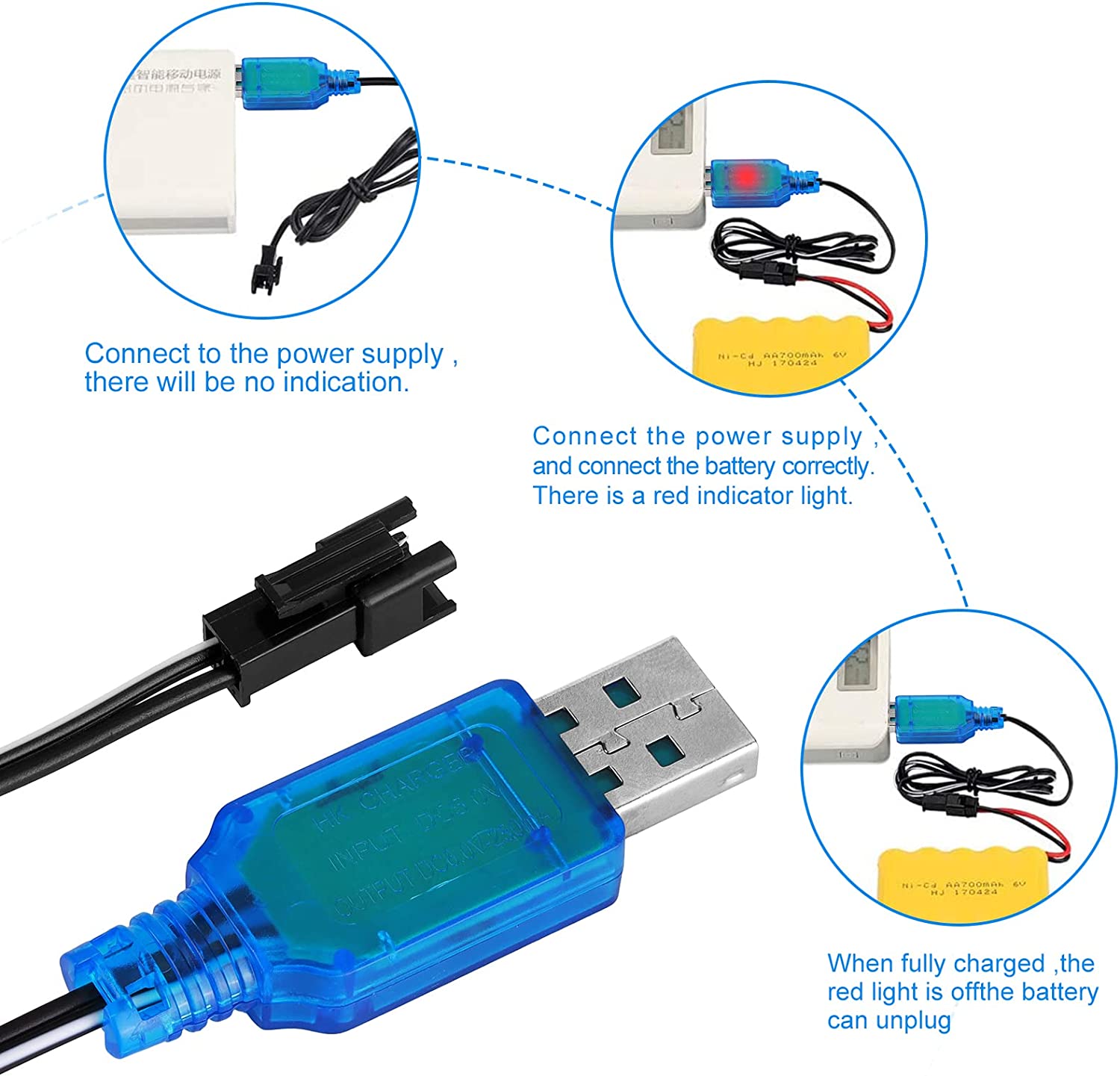 USB Charging Cable including Charging Protection BMS with SM 2P Plug f