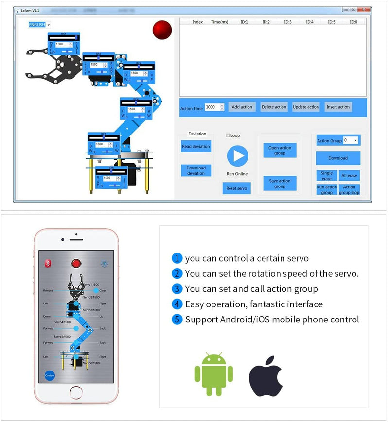 6DOF Metal Robotic Arm Complete Kit with Wireless Remote