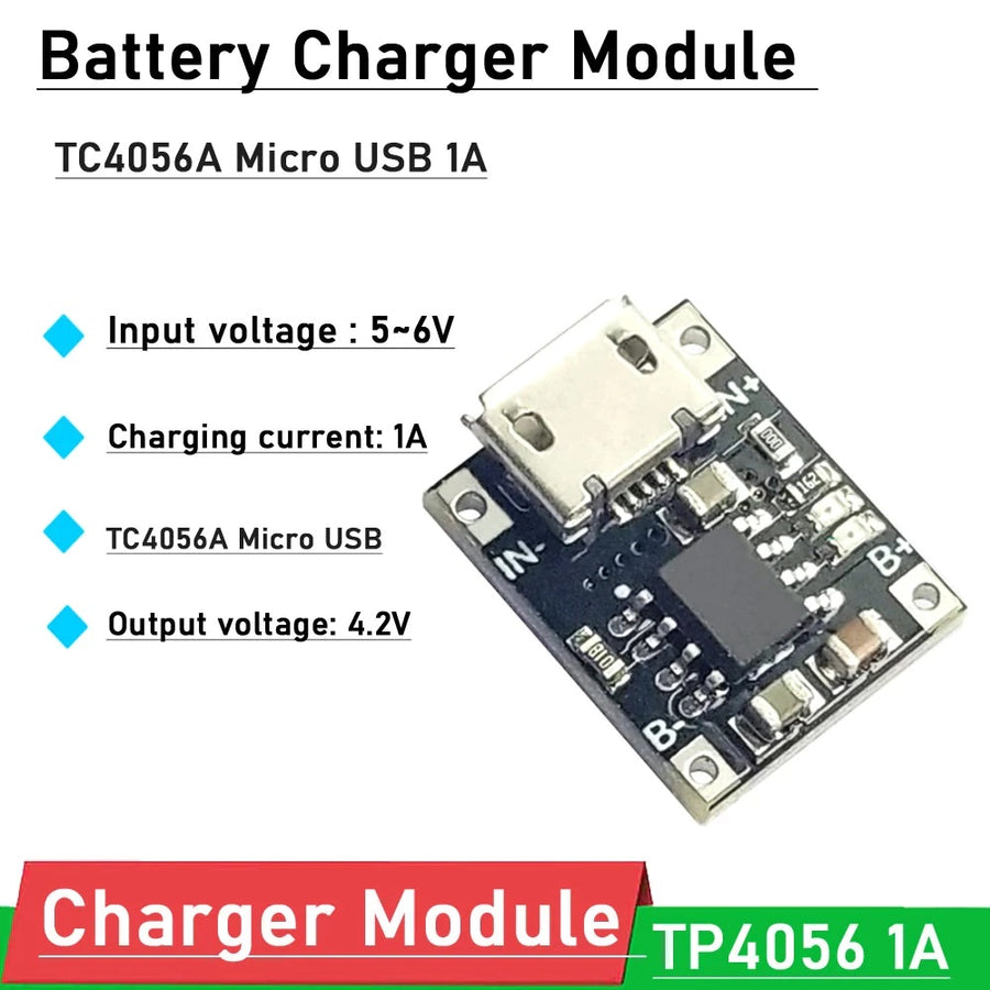 TC4056 1A 5V-6V 4.2V Lithium Battery Charging Module [Black]