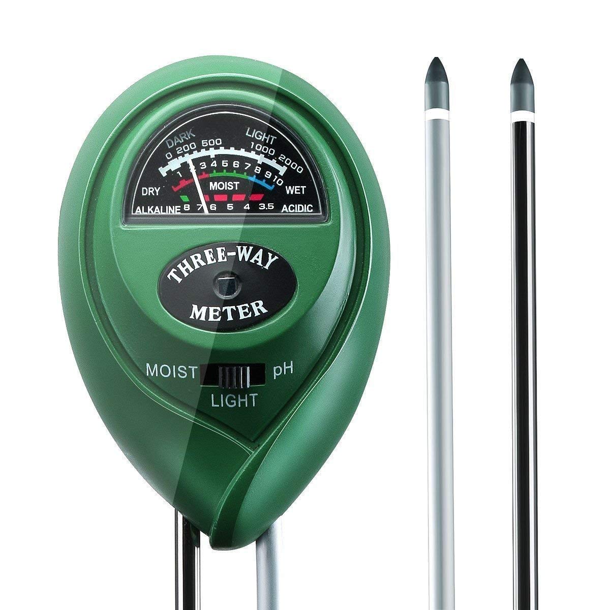 Three Way Soil Meter For Moisture, Light Intensity and pH Testing Mete