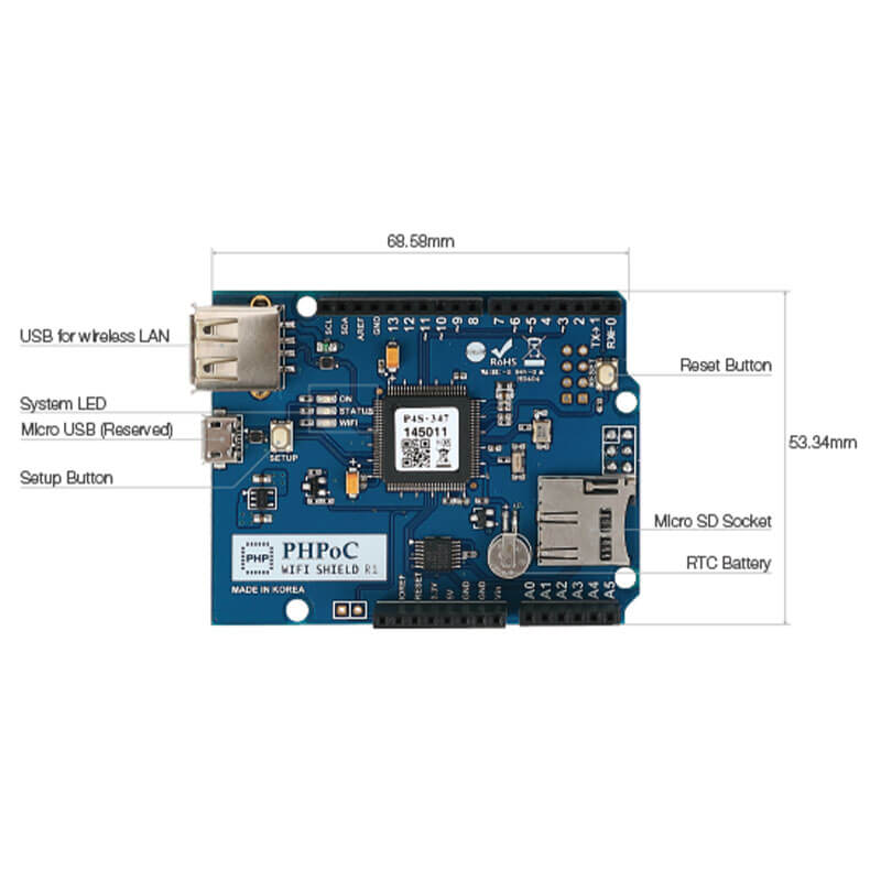 PHPoC Arduino Wifi Shield (P4S-347) PHPoC Arduino Wifi Shield (P4S-347)