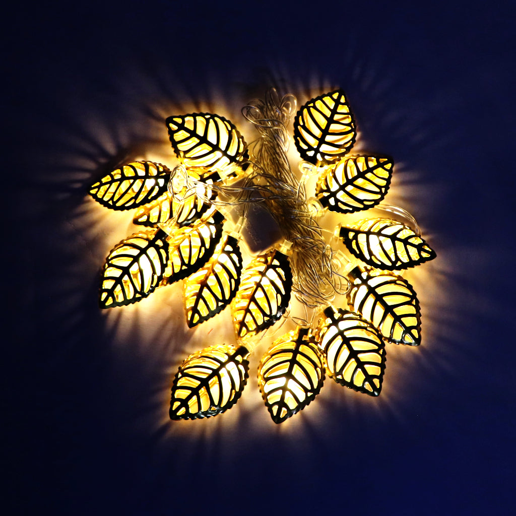 Metal Leaf Shape 14 LED Golden String Lights