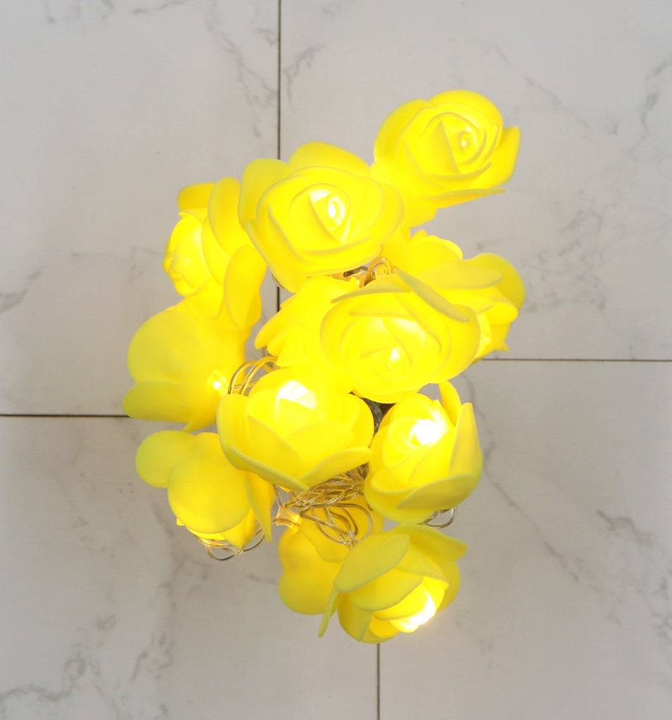 Small Yellow Rose 14 LED String Fairy Lights